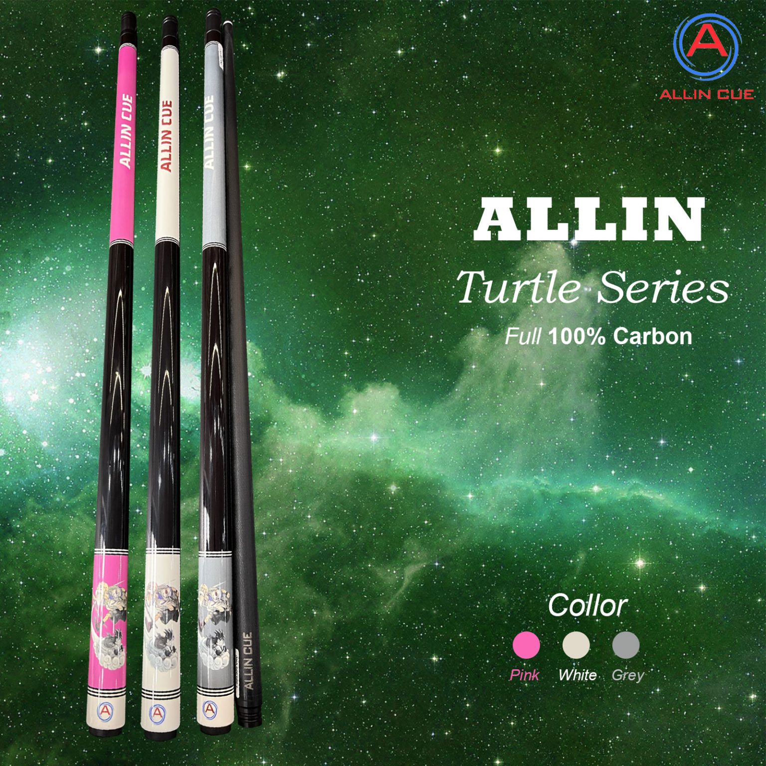 ALLIN Cue Turtle 2024 - Full Carbon Low deflection Cue - hdmpool